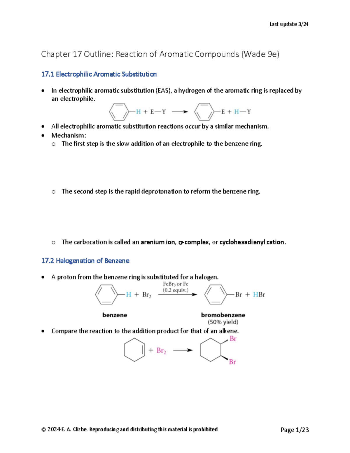 Chapter 17: EAS Reactions of Aromatic Compounds (Wade 9e) - Studocu
