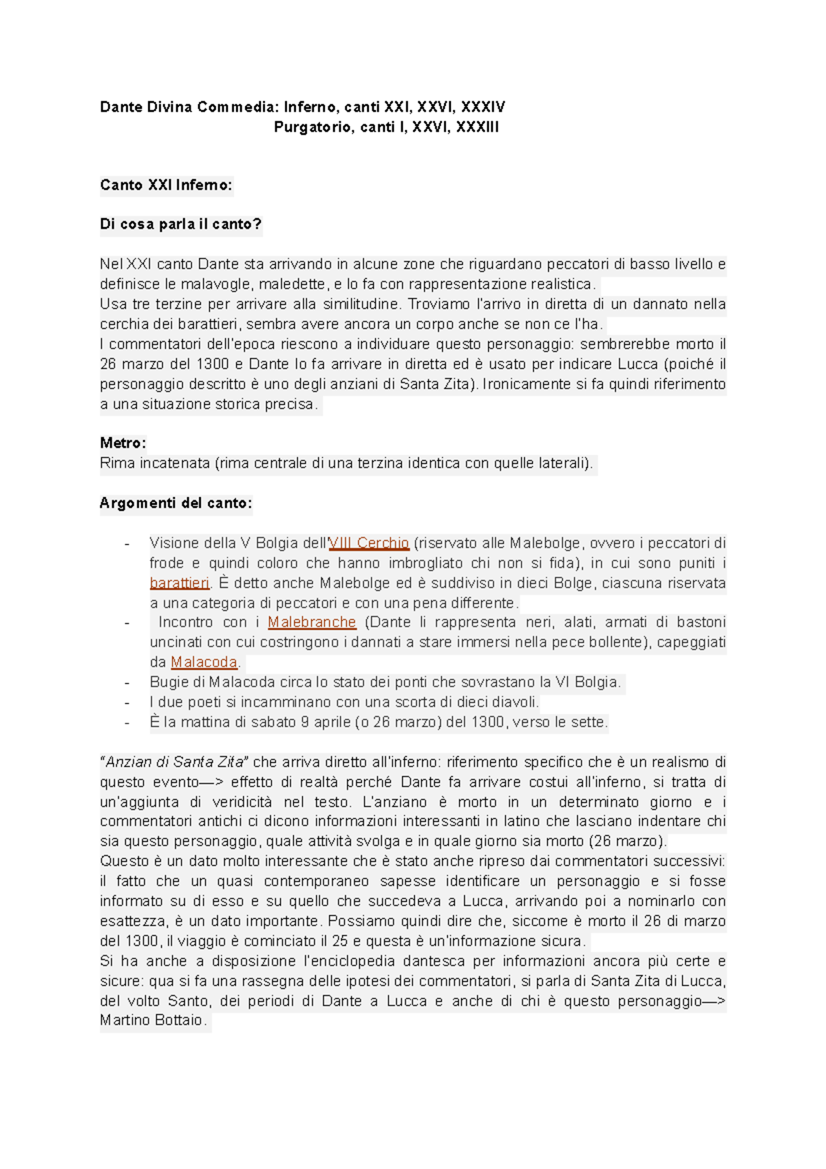 Dante: Inferno e Purgatorio - Analisi dei Canti XXI e XXVI - Studocu