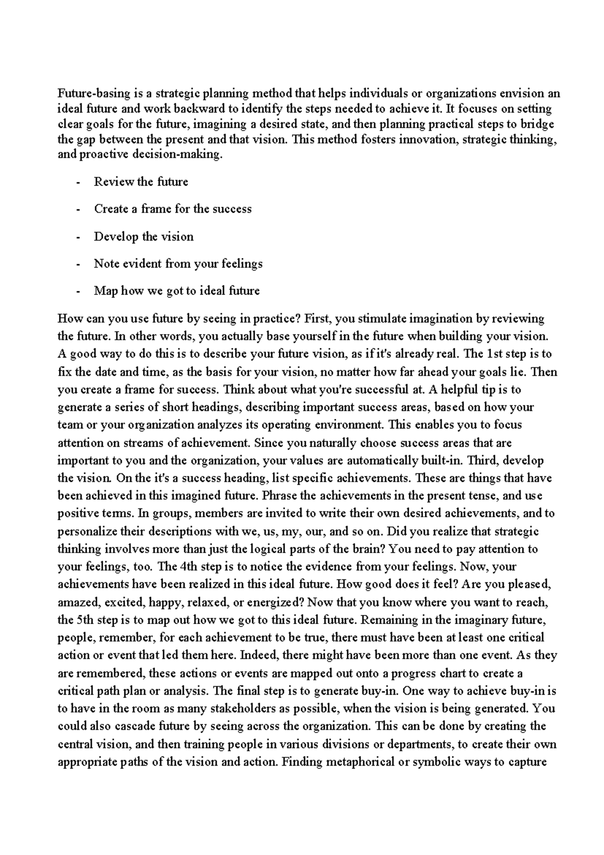 Future-Basing Method: Components and Benefits for Strategic Planning ...