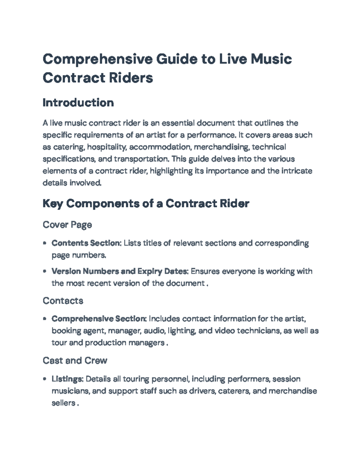 Comprehensive Guide to Live Music Contract Riders (ENG 101 ...