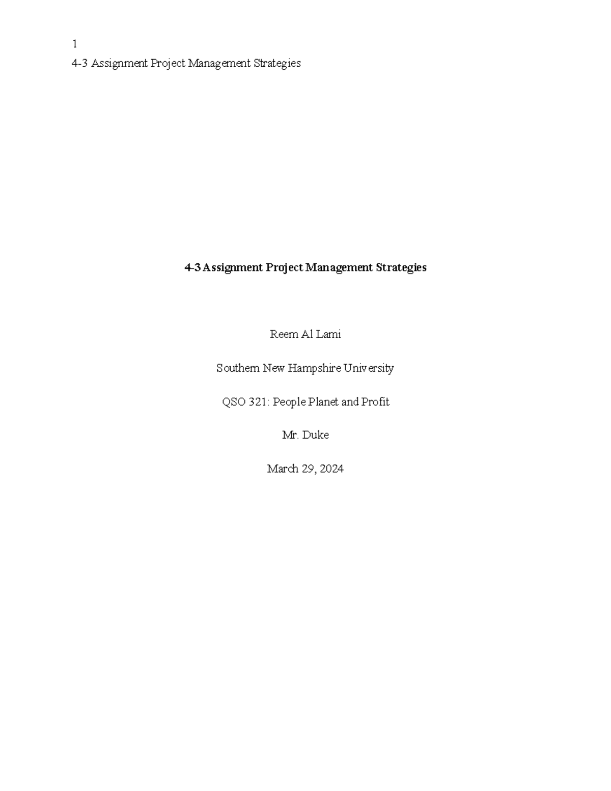 QSO 321: 4-3 Assignment on Project Management Strategies in Lean ...