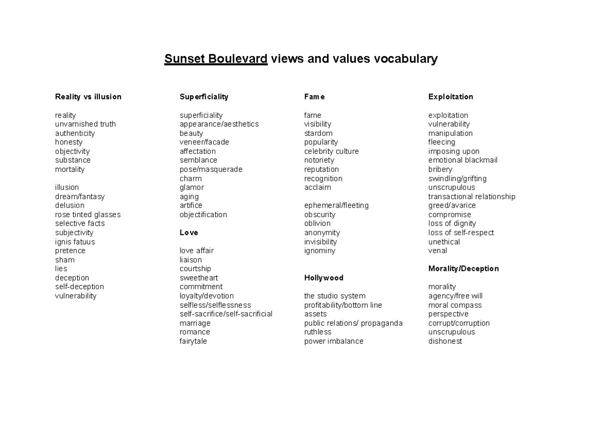 Sunset Boulevard: Exploring Views & Values Vocabulary in Film Analysis ...