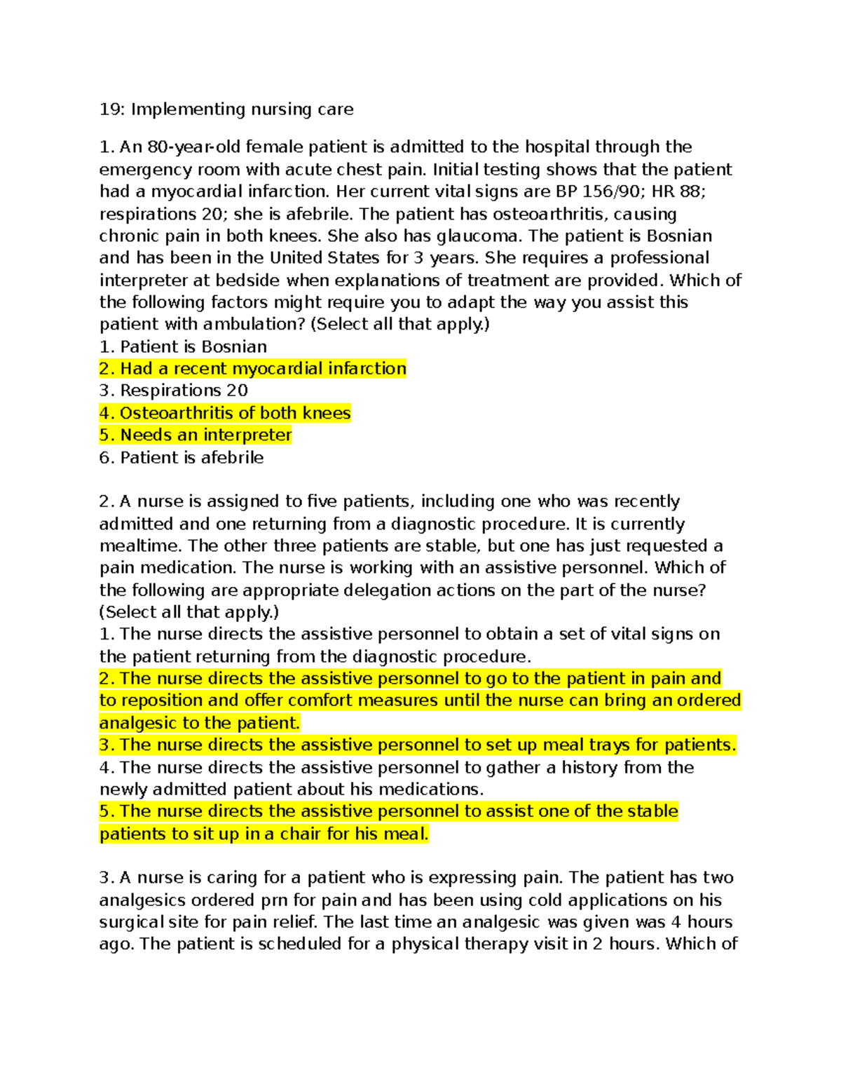 19: Nursing Care Implementation for Acute Patient Management - Studocu