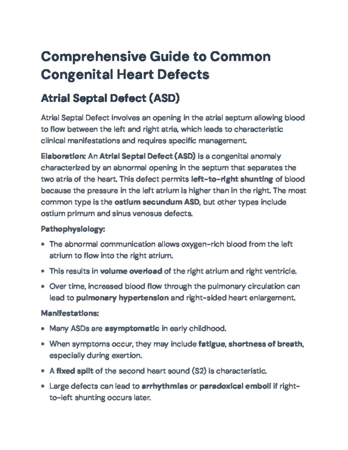 Comprehensive Overview of Congenital Heart Defects & Management - Studocu