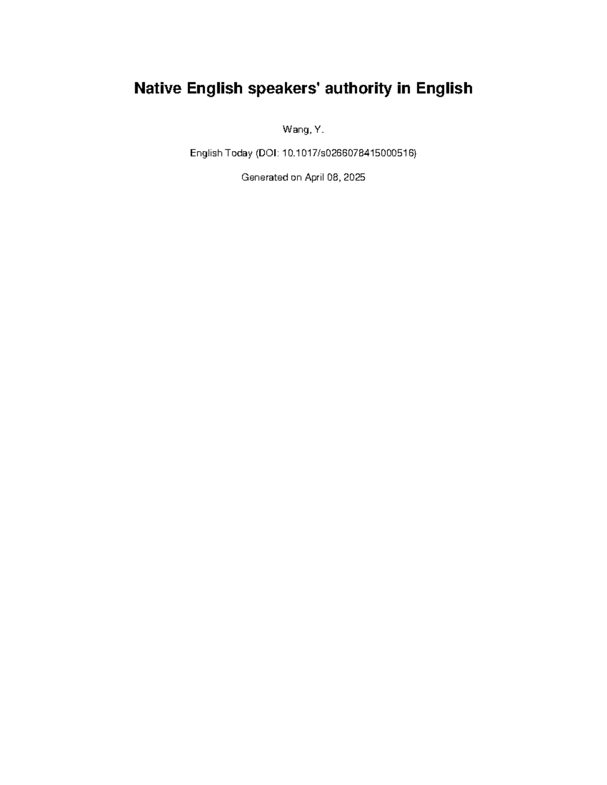 Native English Authority in China: Implications for Global English ...