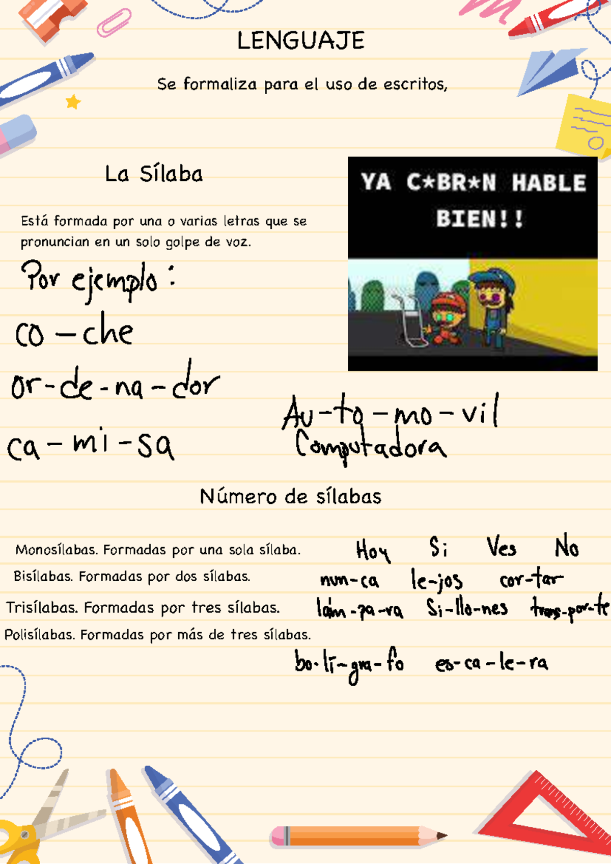 LENGUAJE: Apuntes sobre las Sílaba y su Clasificación - Studocu