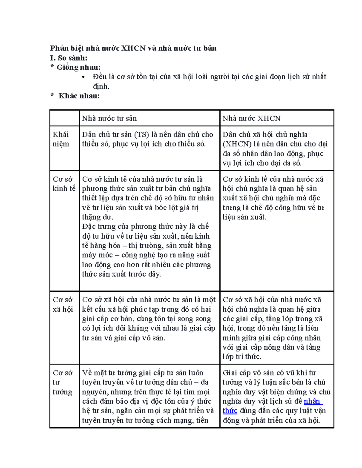 So sánh Nhà Nước XHCN và Nhà Nước Tư Bản: Tính Chất và Chức Năng - Studocu