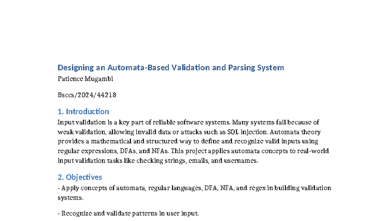 Automata-Based Input Validation System (CS101) - Studocu