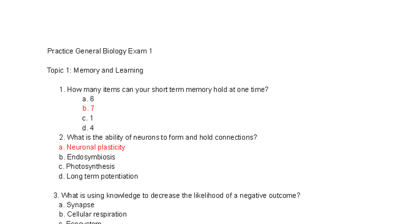 Practice General Biology Exam 1: Key Concepts and Study Tips - Studocu