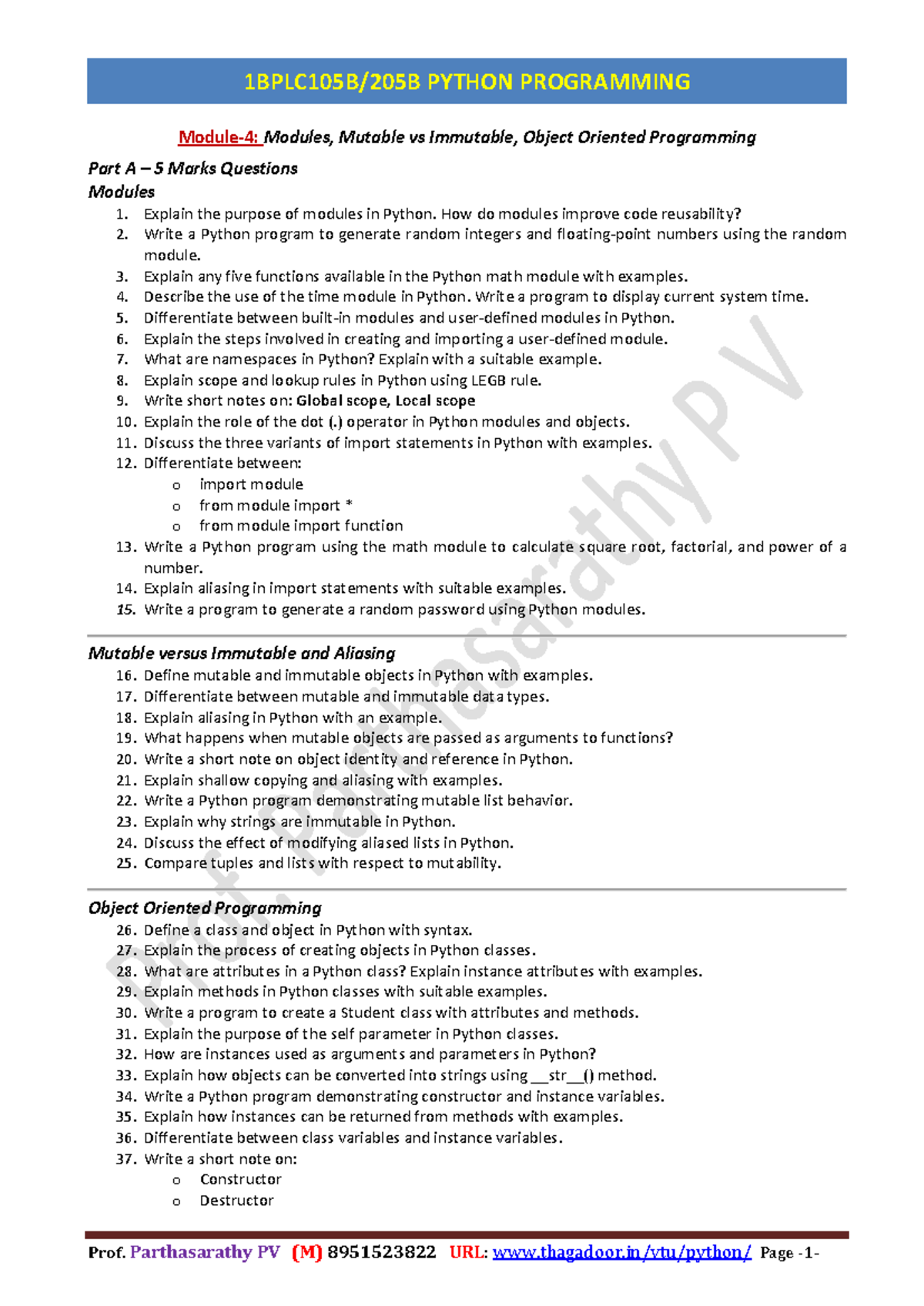 PYTHON PROGRAMMING (M4) Final Exam: Modules, Mutability & OOP Concepts ...
