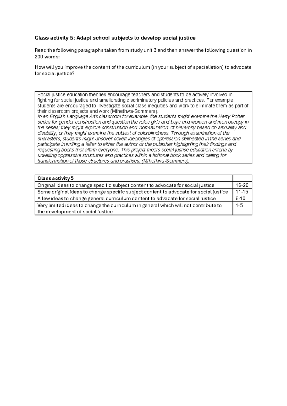 Class activity Klasaktiwiteit 5 2-6 Sept - Class activity 5: Adapt ...