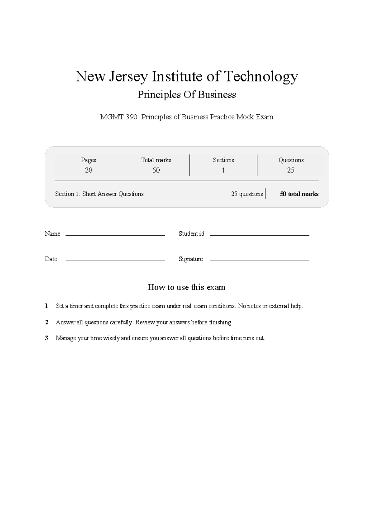 MGMT 390 Principles of Business Practice Mock Exam 2026 - Studocu