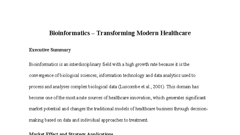 Bioinformatics in Healthcare: Executive Summary & Strategic Insights ...