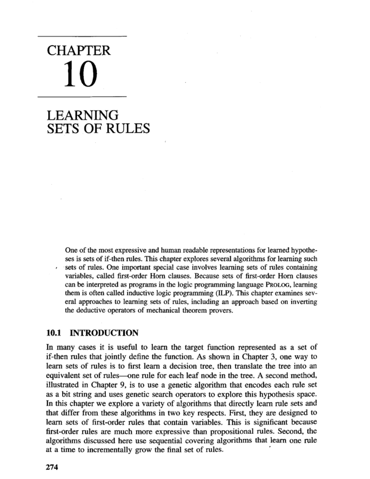 CHAPTER 10: LEARNING SETS OF RULES IN MACHINE LEARNING (ML-II) - Studocu
