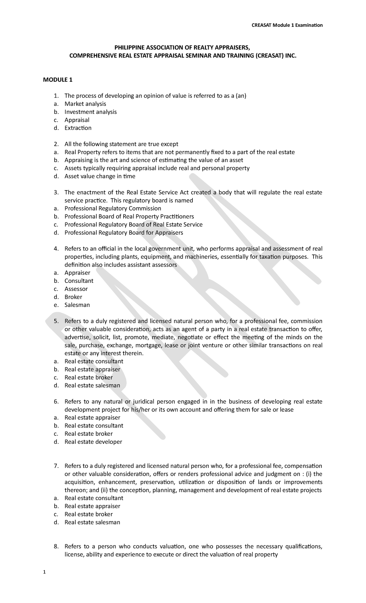 Comprehensive Review Notes on Real Estate Appraisal (CREASAT) - Studocu