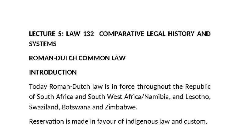 LECTURE 5: LAW 132 COMPARATIVE LEGAL HISTORY & COMMON LAW - Studocu