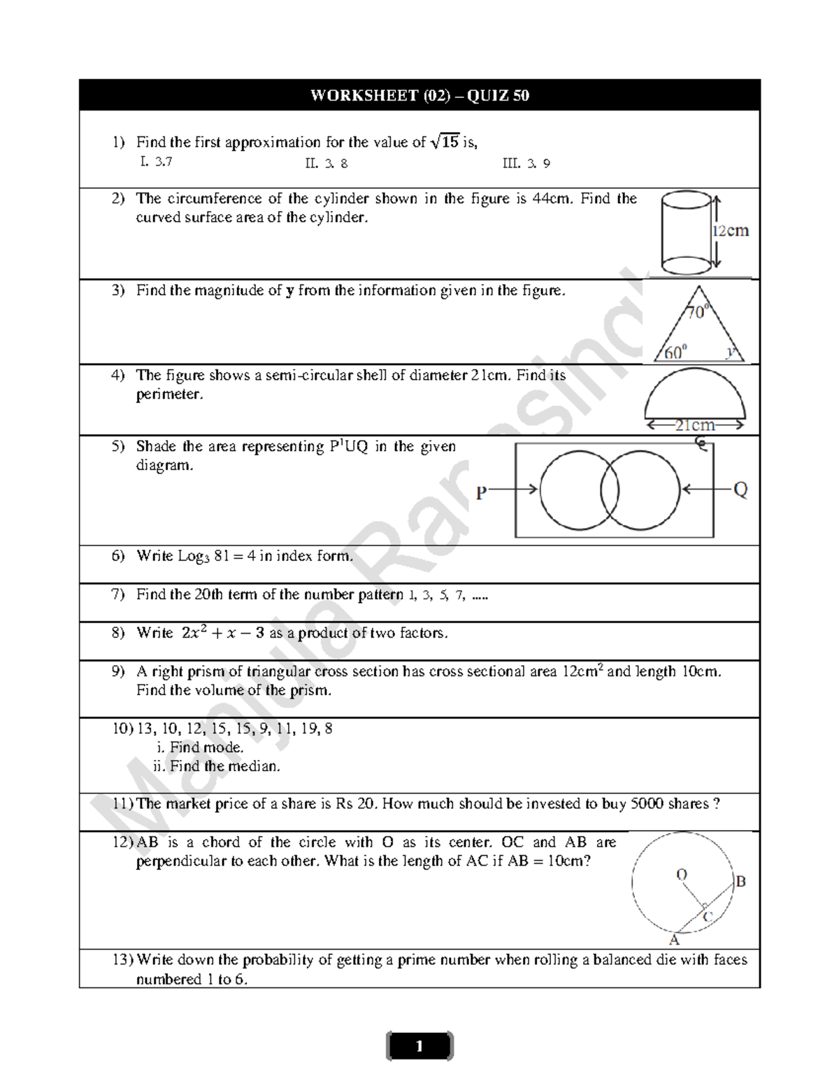 2 revise and rise quiz - 1 WORKSHEET ( 02 ) – QUIZ 50 Find the first ...