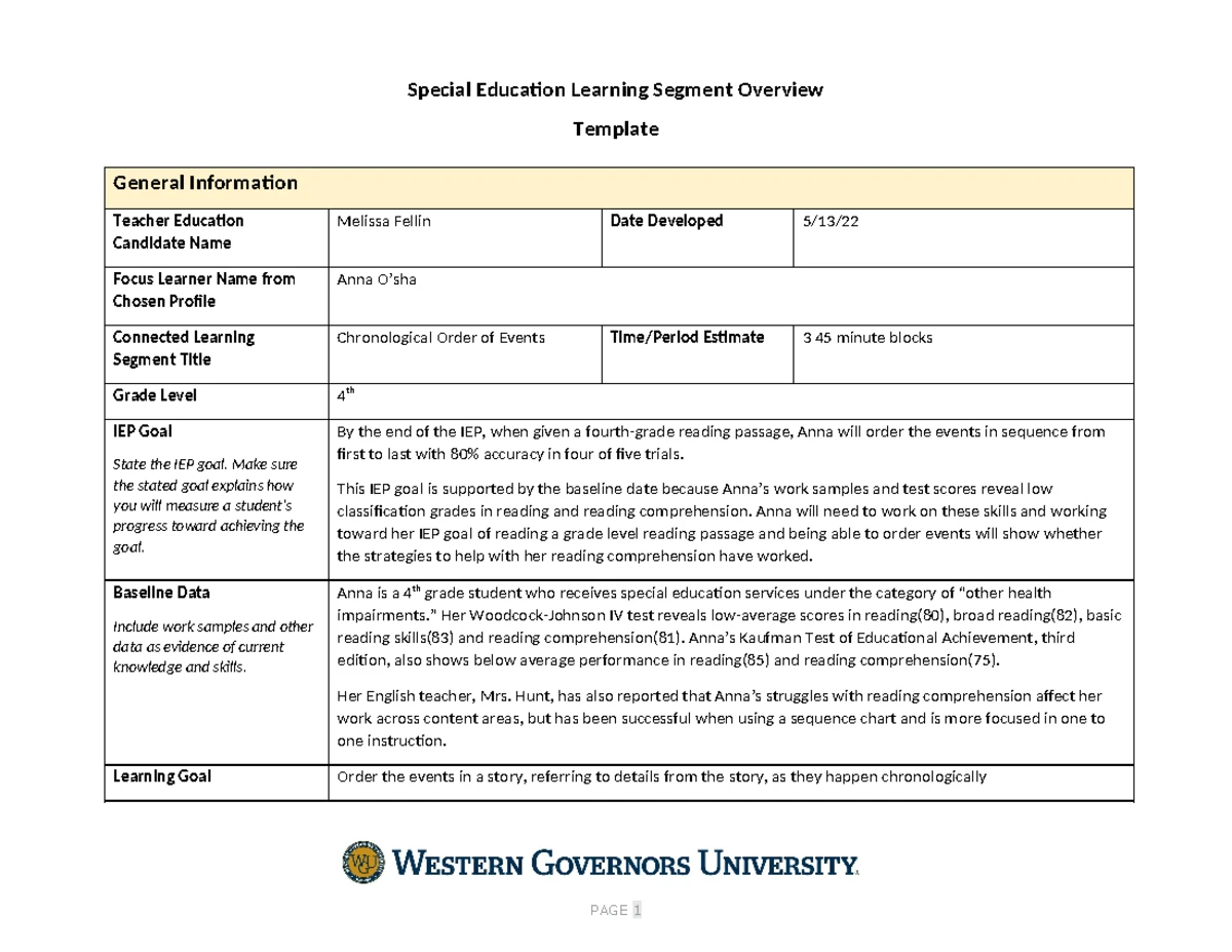 OCM2: Special Education Learning Segment Overview Template Guide - Studocu