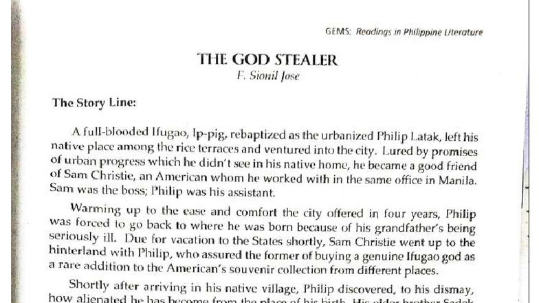 GEMS: The God Stealer - An Analysis of F. Sionil Jose's Narrative - Studocu