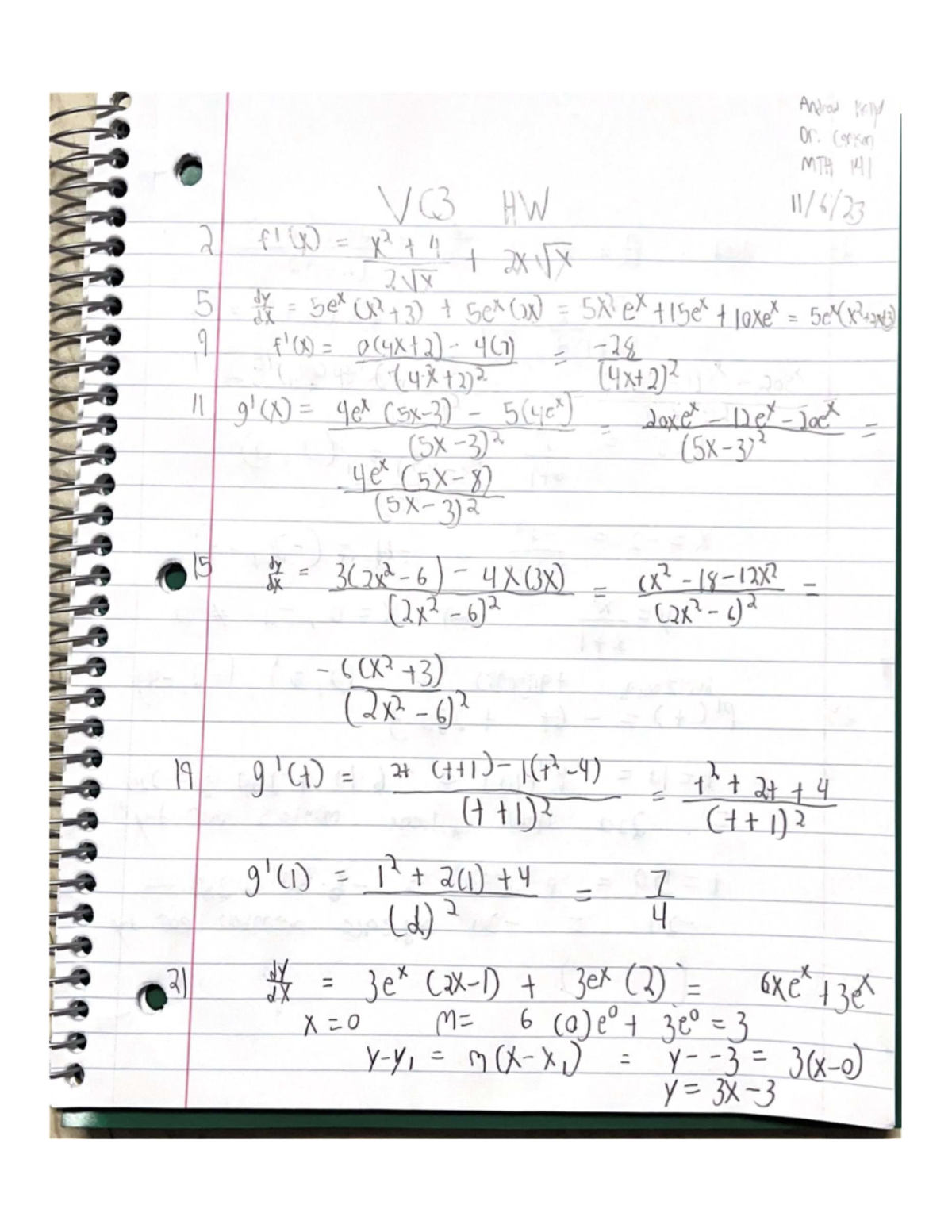 MTH 141 V3 Homework Solutions for 11/6/23 - Studocu