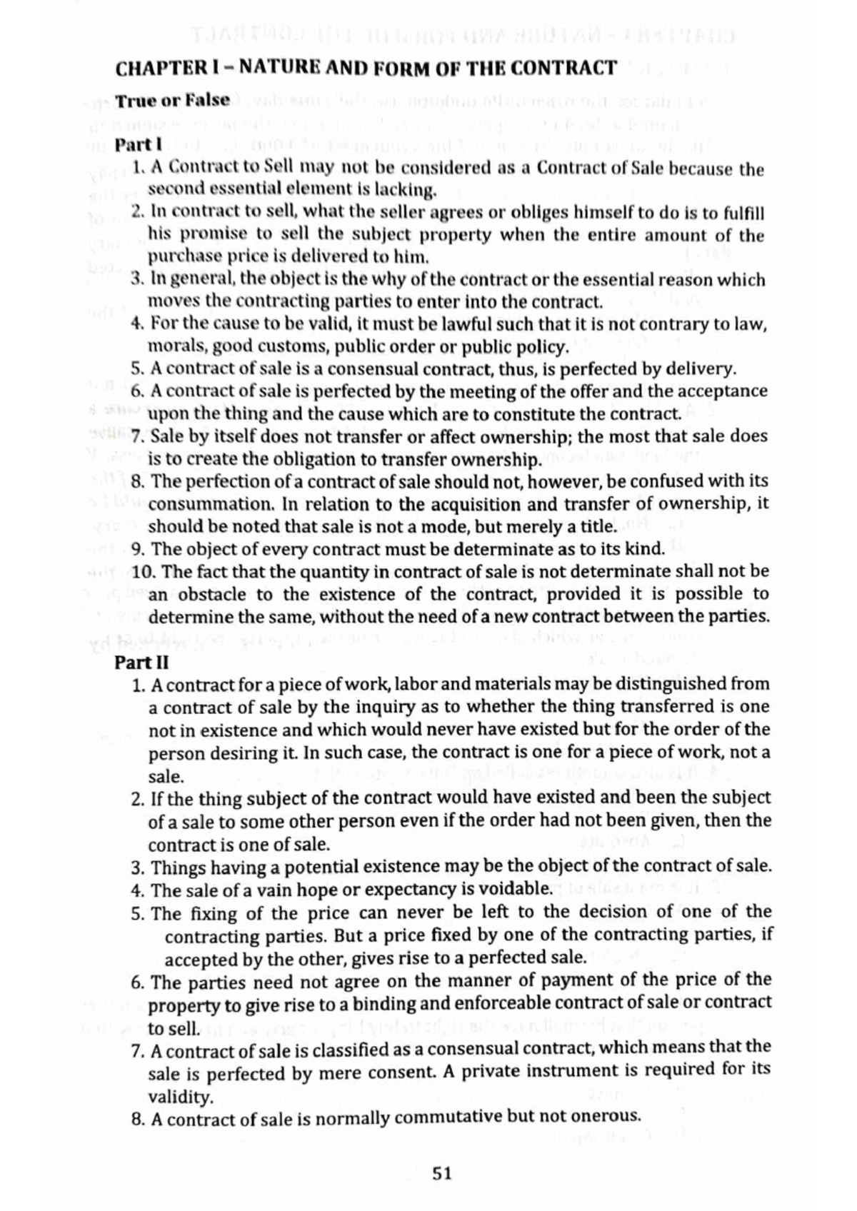 CHAPTER I: NATURE AND FORM OF THE CONTRACT - True or False & Multiple ...