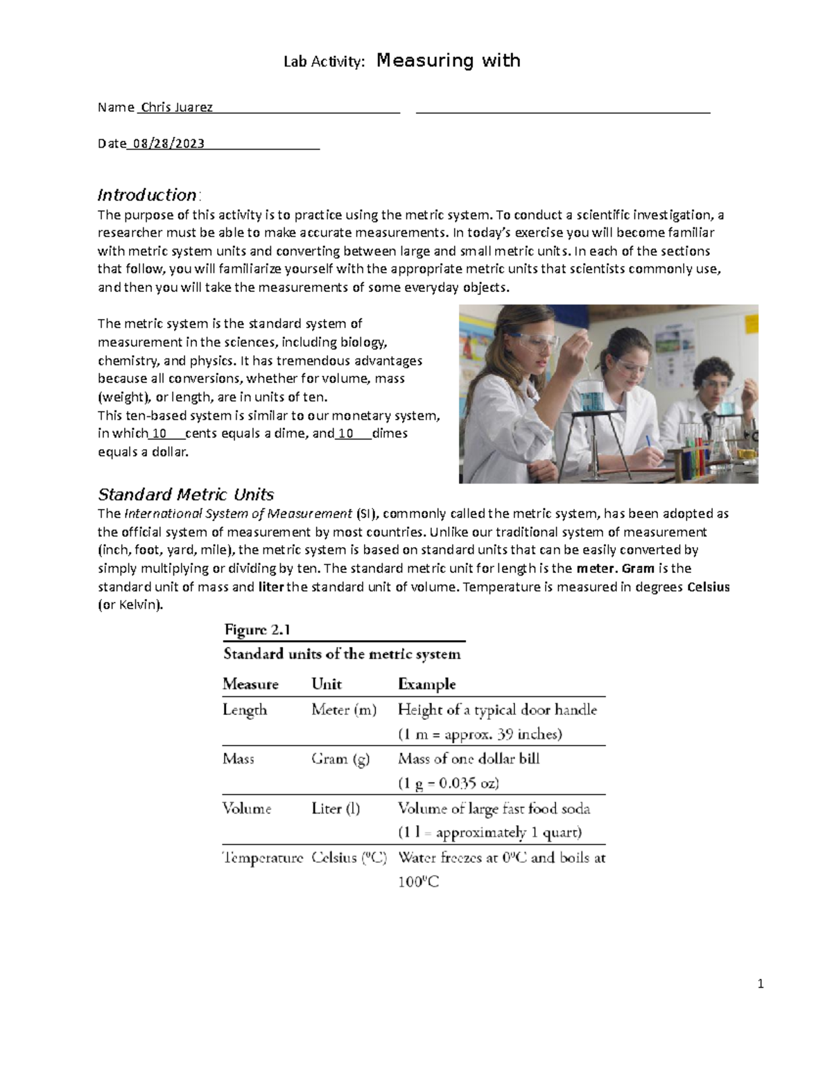 Metric Measurement Lab Activity: Understanding Metric Units ...