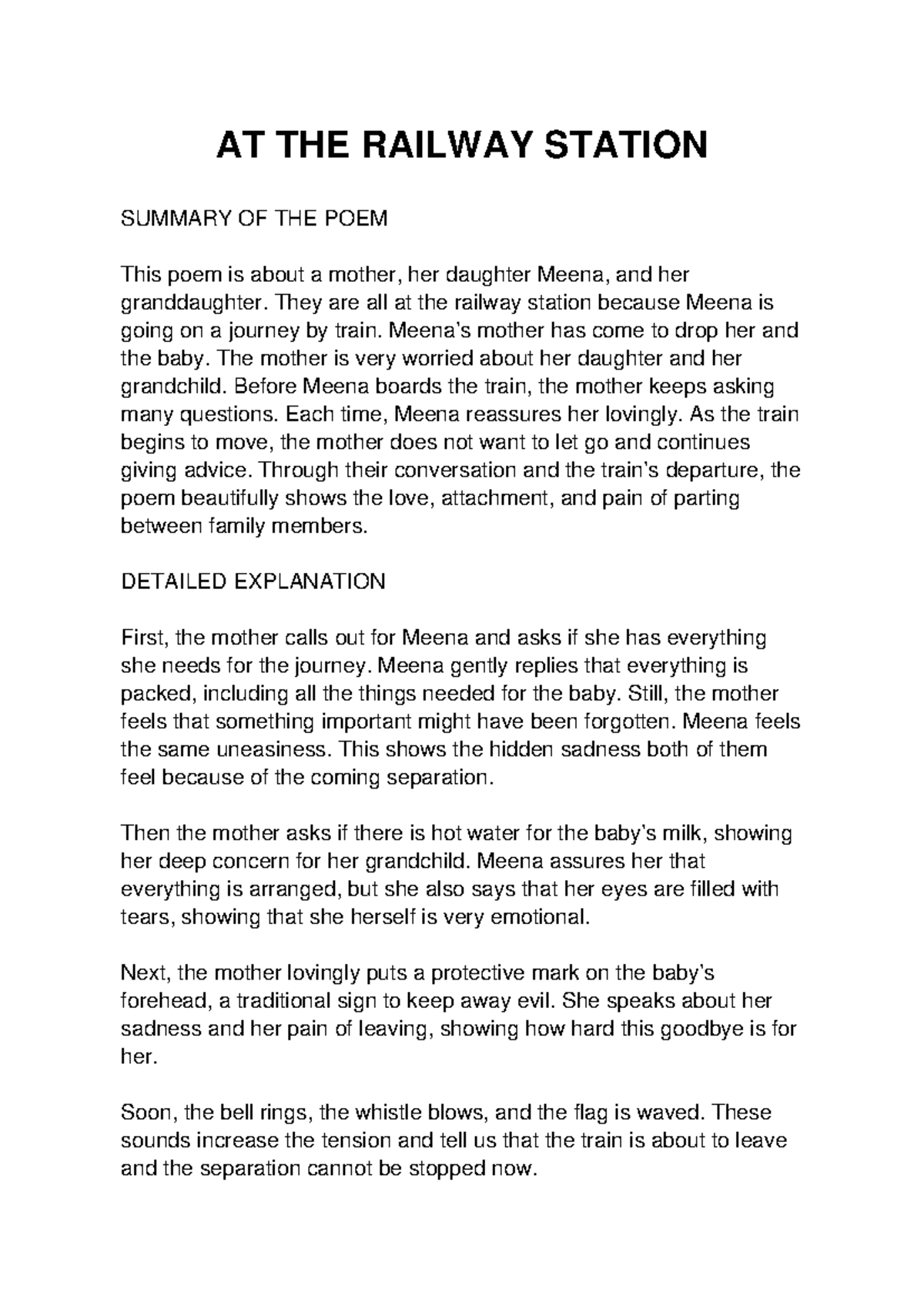 AT THE RAILWAY STATION POEM SUMMARY & ANALYSIS - Studocu