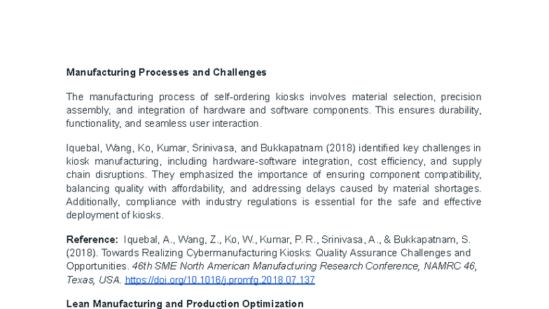 RRL - Integral: Manufacturing Processes & Challenges in Kiosk ...