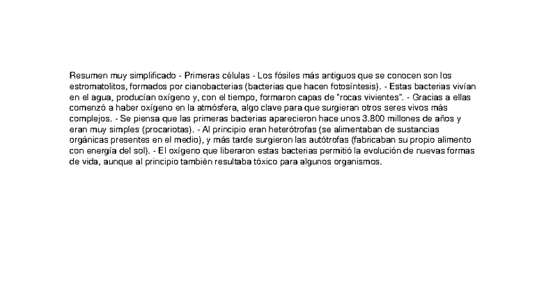 Resumen Simplificado sobre las Primeras Células y su Evolución - Studocu