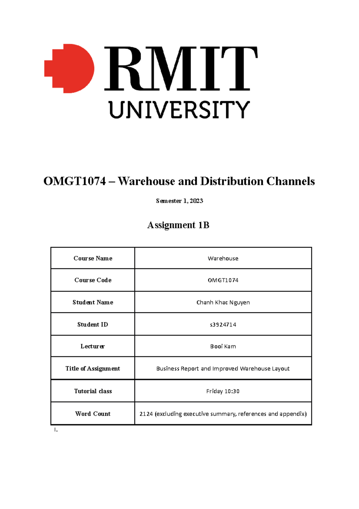 Warehouse asm2 - abcd - OMGT1074 – Warehouse and Distribution Channels ...