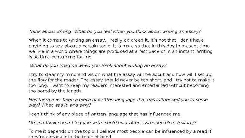 Eng Essay: Reflections on the Challenges of Writing - Studocu