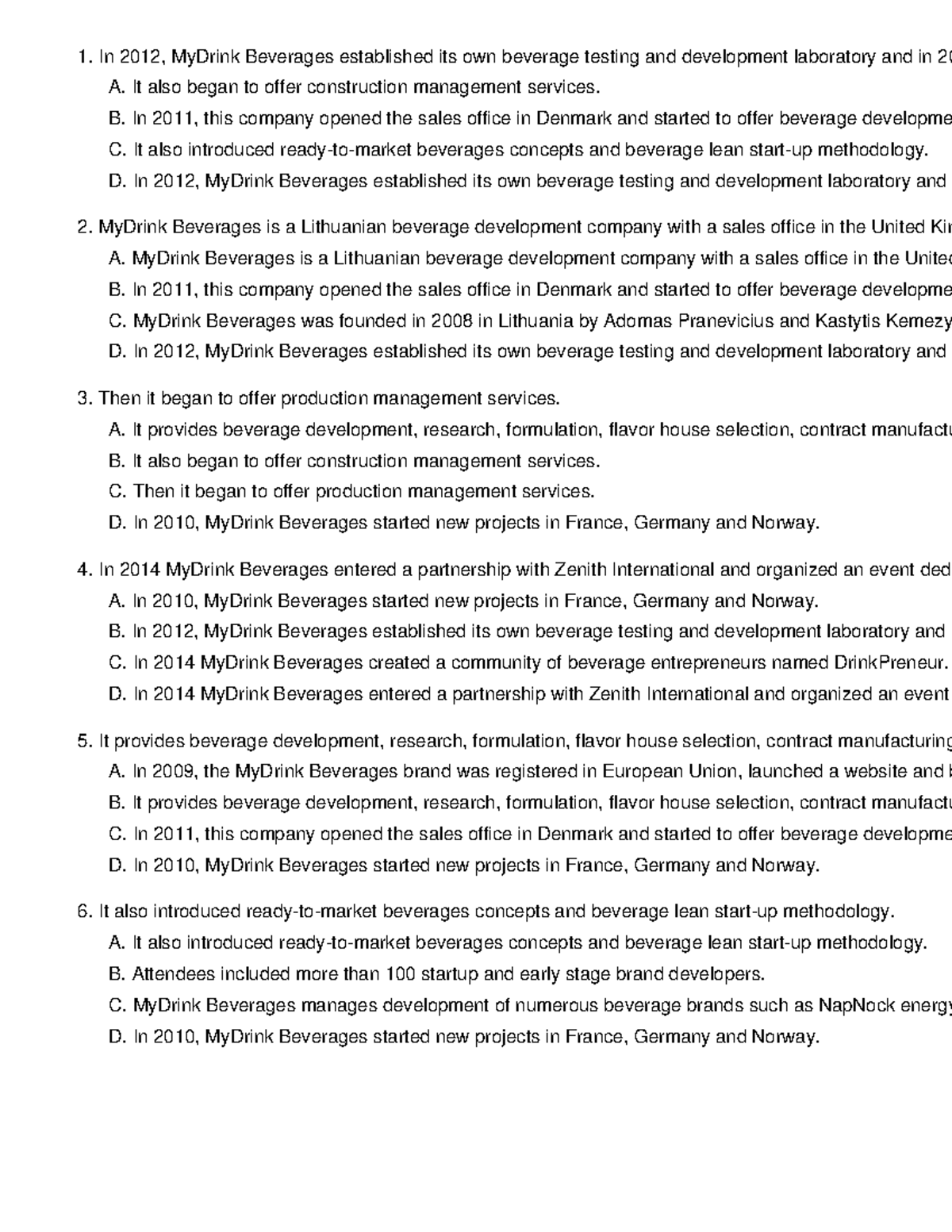 Beverage Management Overview: MyDrink Beverages Development History ...