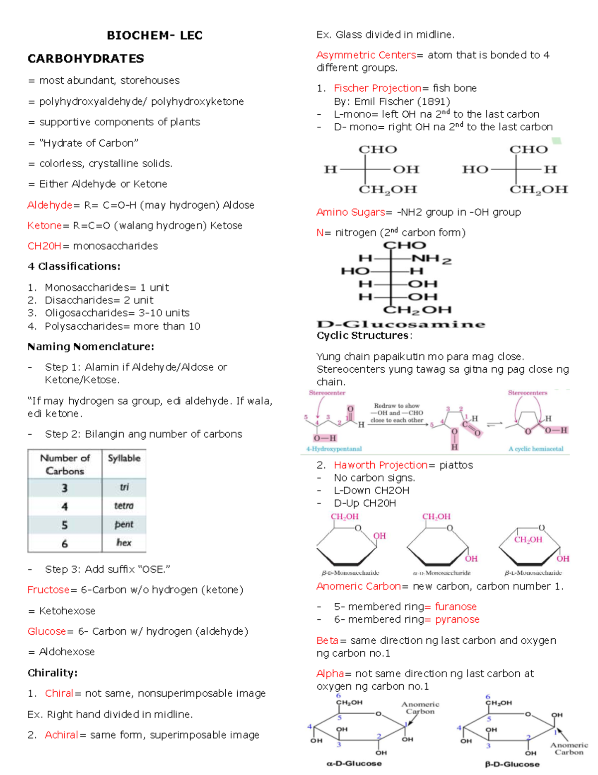 LEC: Carbohydrates - Structure, Classification, and Nomenclature - Studocu