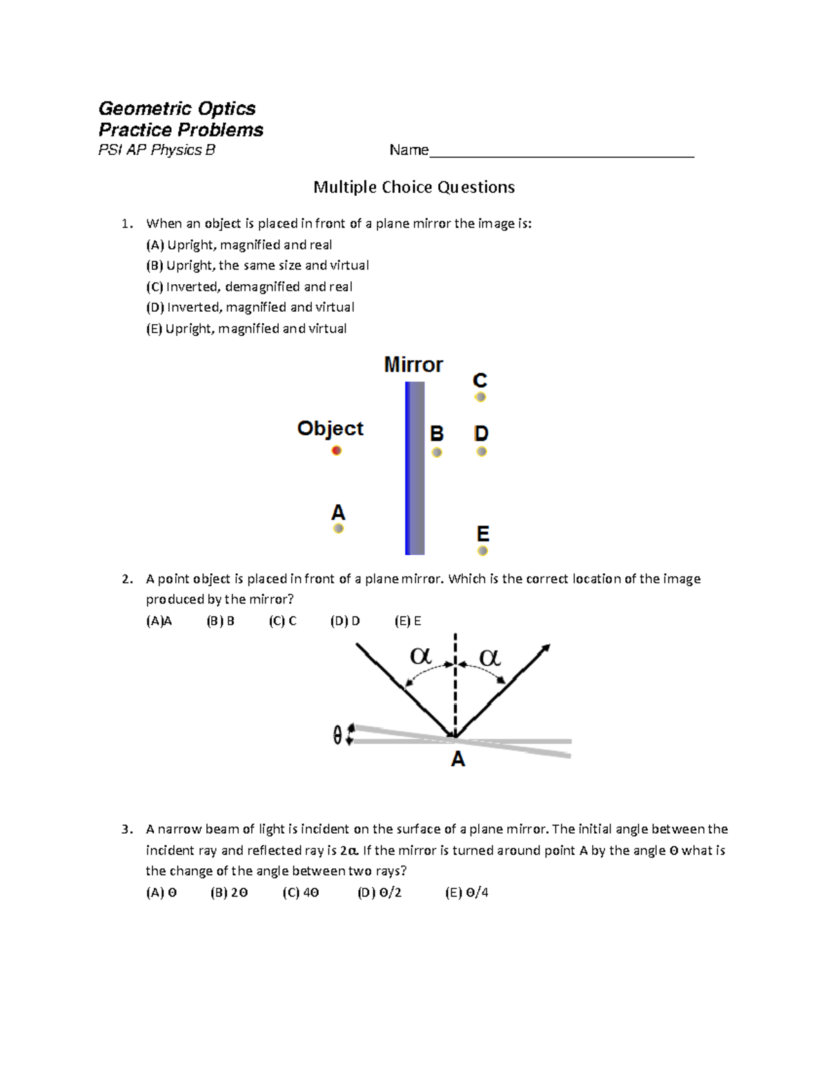 Geometric Optics Practice Problems PSI AP Physics B - Studocu