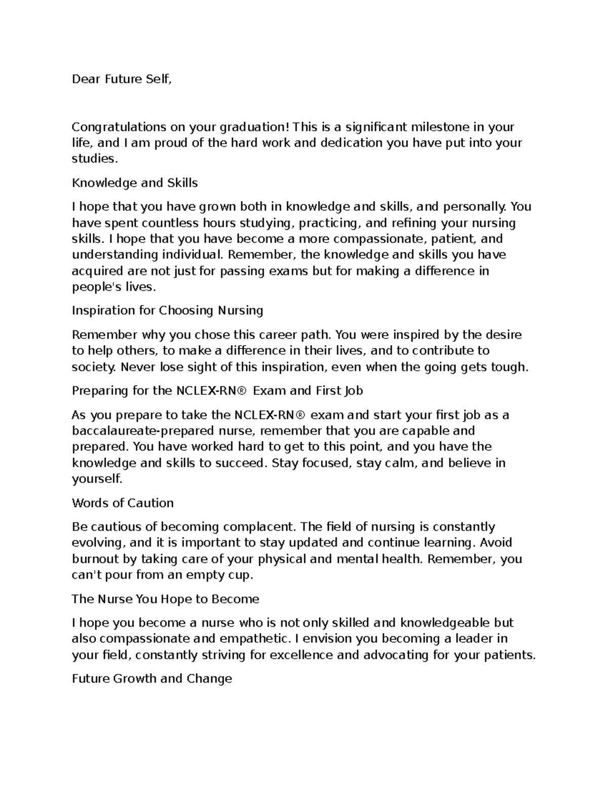 Graduation Letter to Future Self: Reflections & Aspirations in Nursing ...