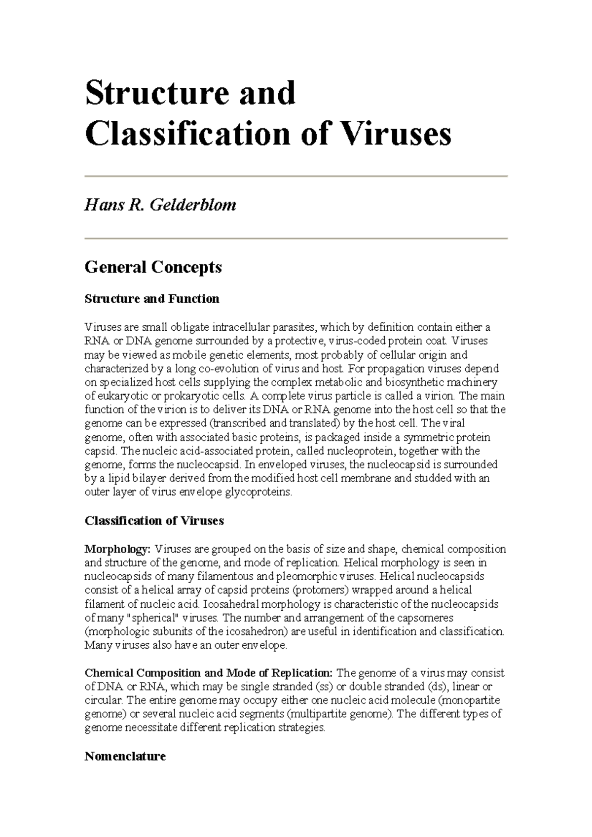 Virus classification - Structure and Classification of Viruses Hans R ...