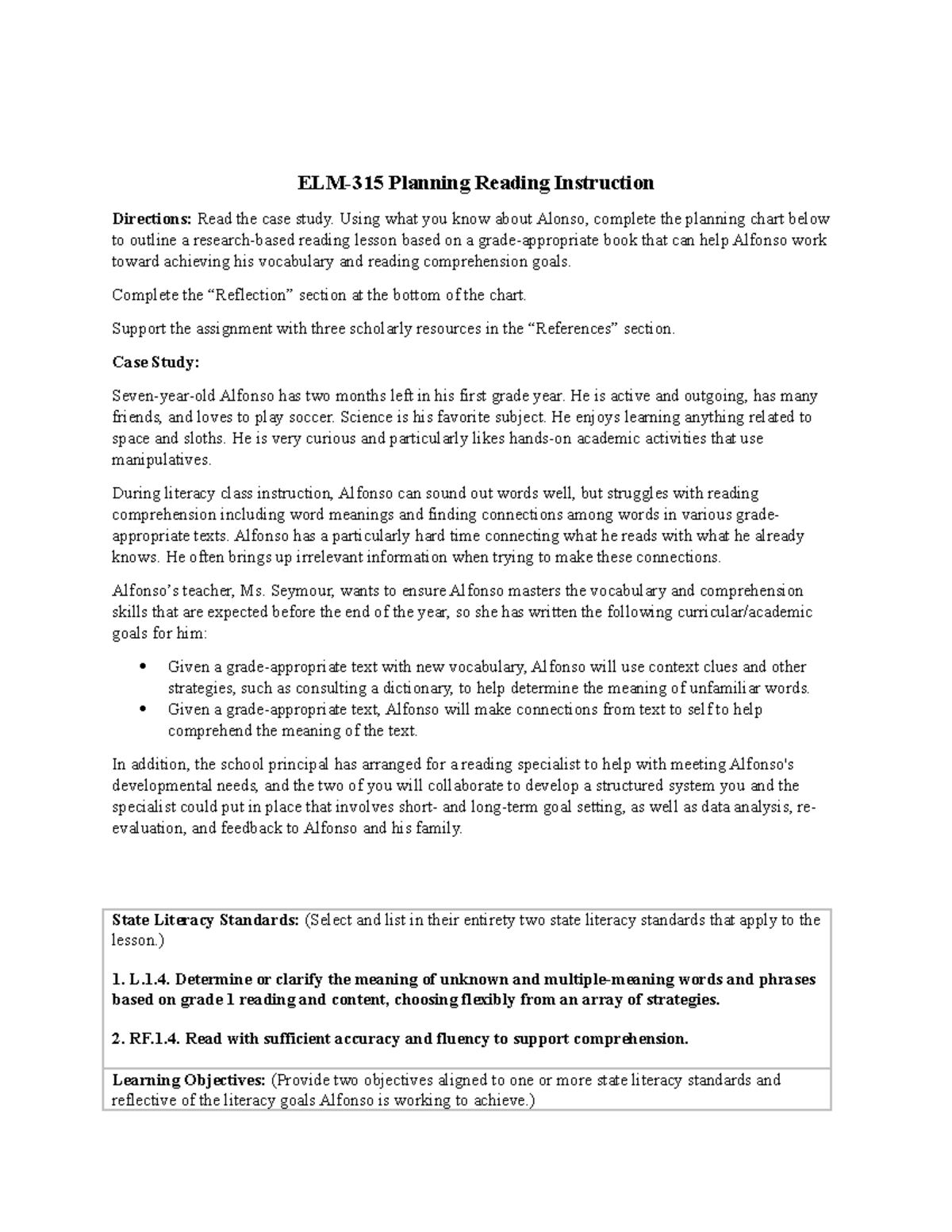 Developing Reading Instruction for ELM-315: Case Study of Alfonso - Studocu