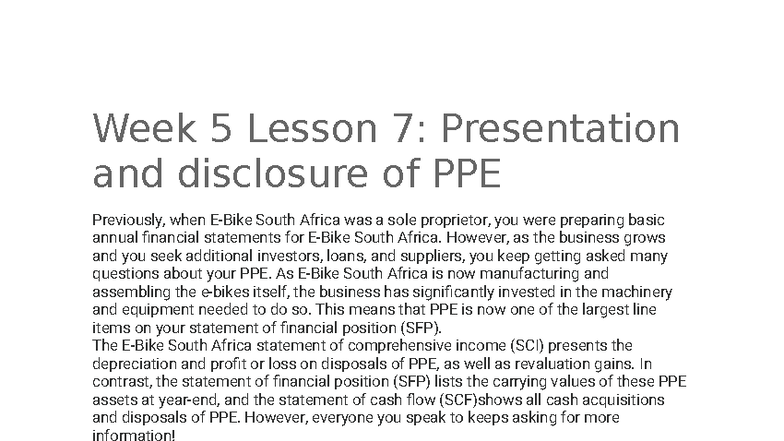 Week 5 Lesson 7: Presentation & Disclosure of PPE in Financial ...