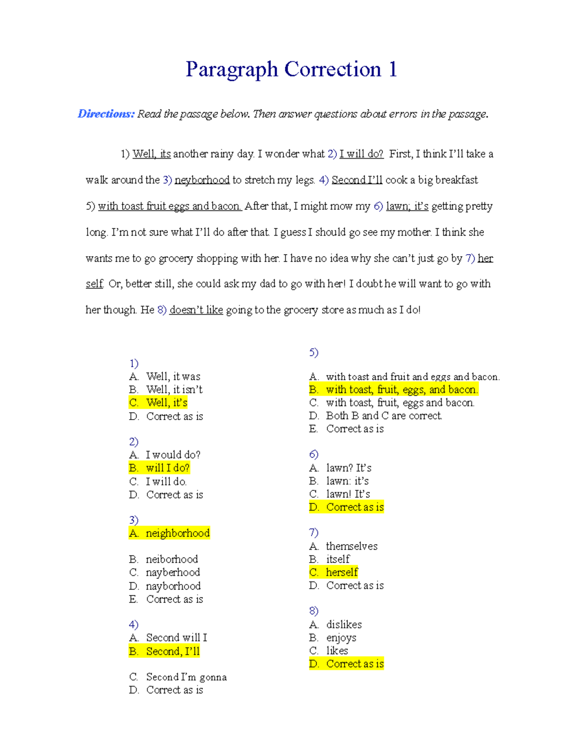 Week 1 Intermediate paragraph correction (objective questions ...