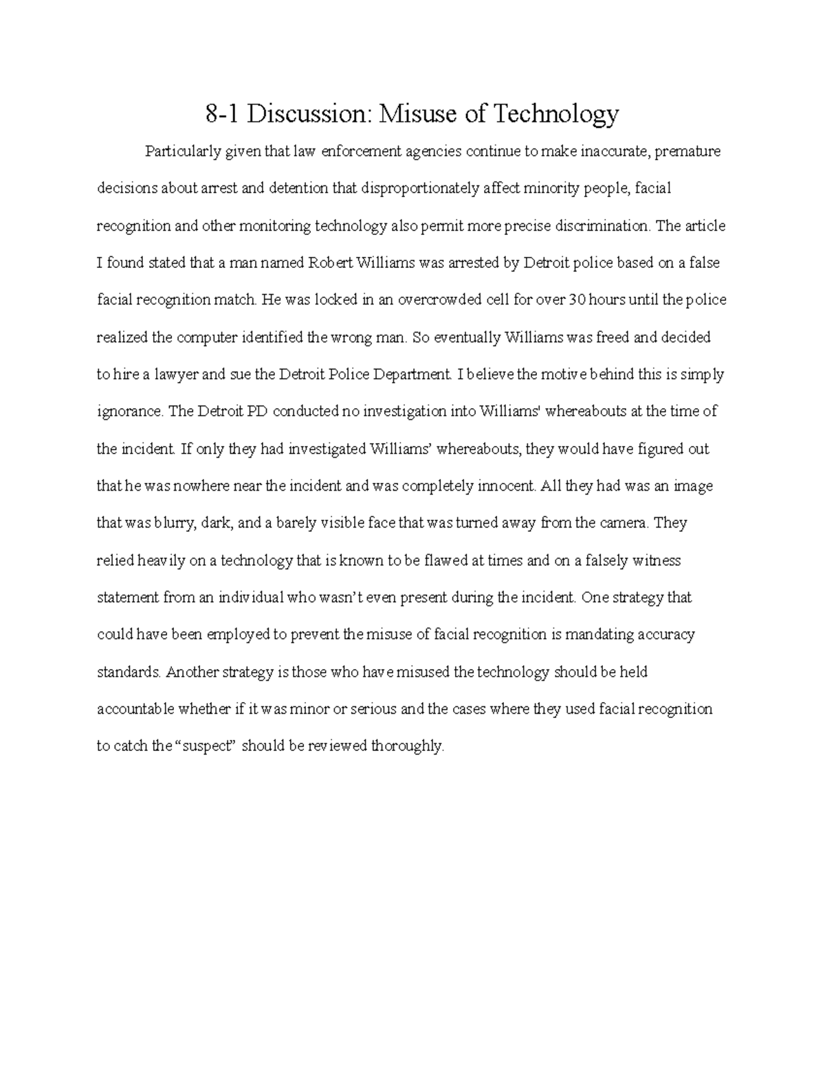 8-1 Discussion: Exploring the Misuse of Technology in Law Enforcement ...