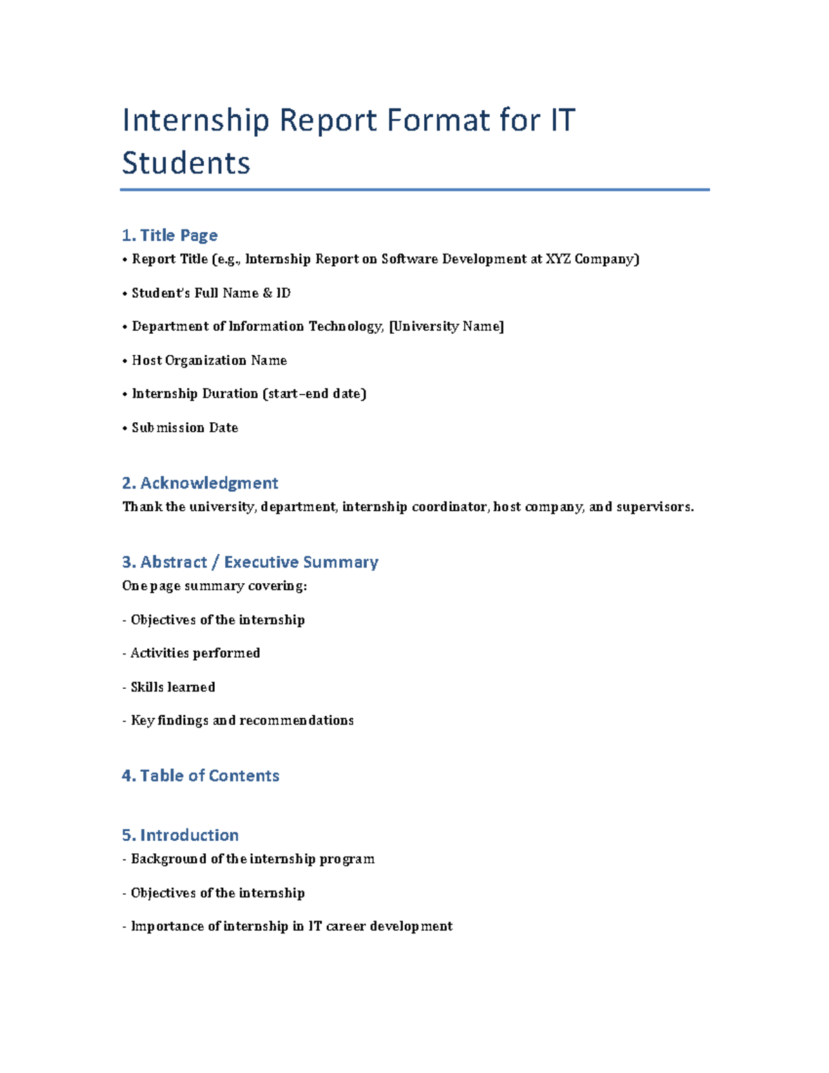 IT Internship Report Format: Essential Guidelines and Structure - Studocu