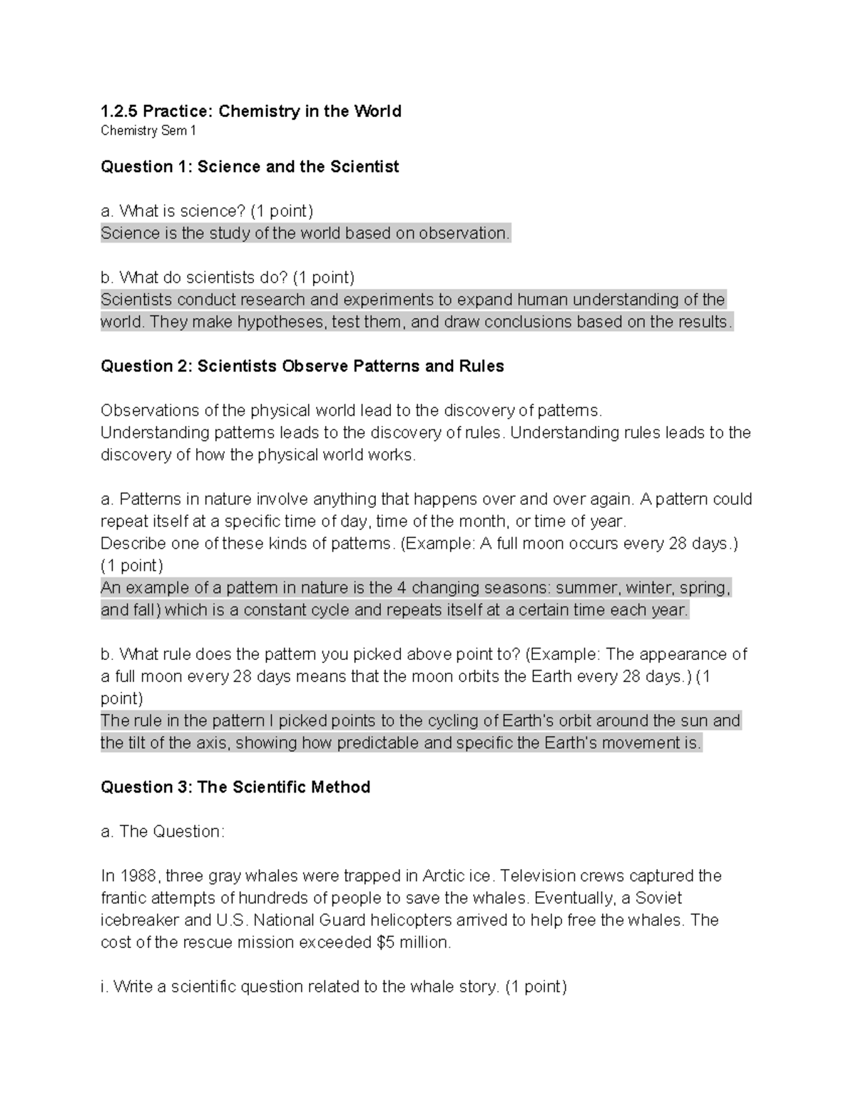 Chemistry 1.2.5 Practice: Science, Patterns, and the Scientific Method ...