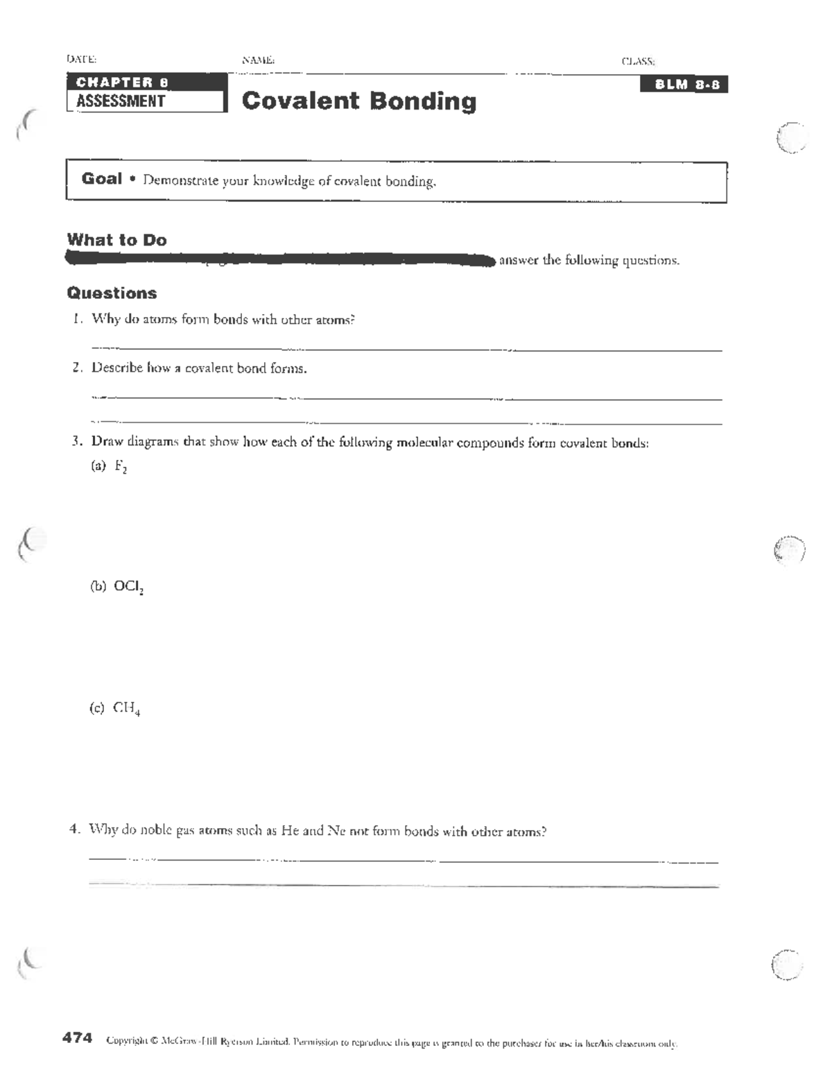 Covalent Bonding Worksheet - DAlE ASSESSMENTCHAPTER 8 NA\1E: (:LASS: j ...