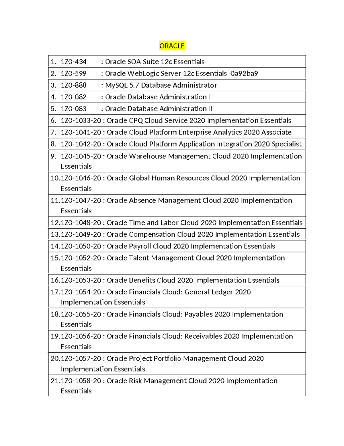 Oracle course overview and essentials for various certifications - Studocu