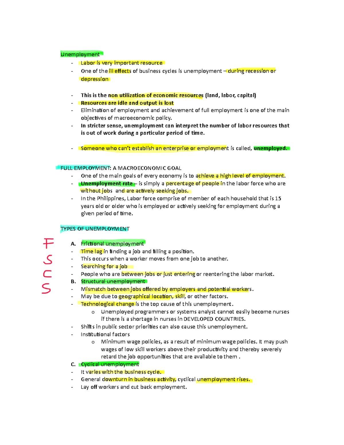Unemployment Overview: Key Concepts and Types for Review - Studocu