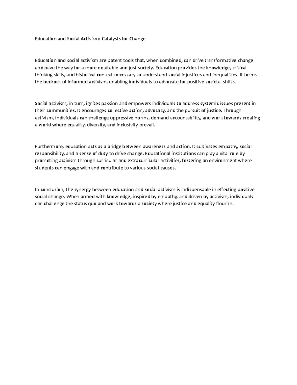 Education and Social Activism - Education provides the knowledge ...