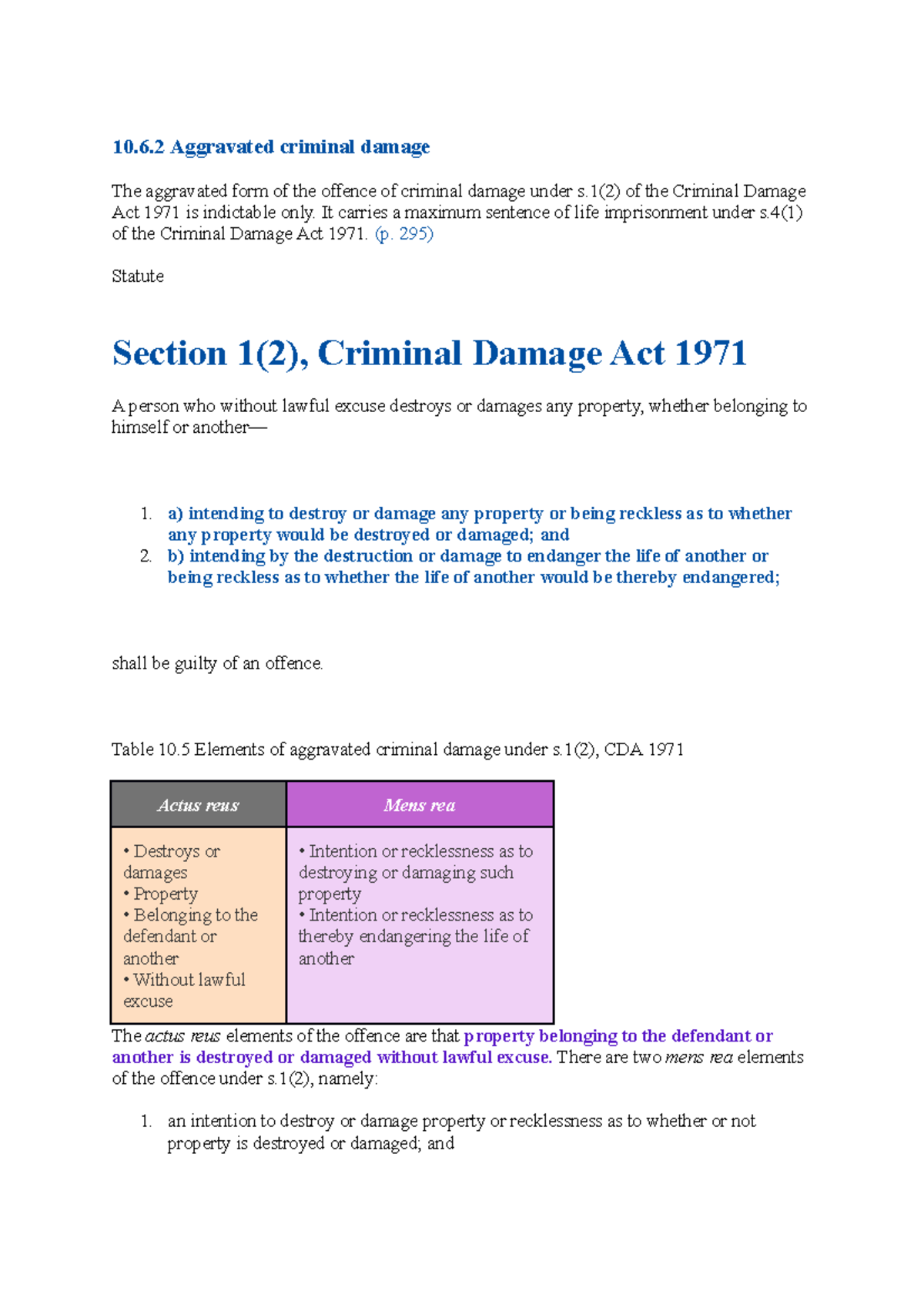Aggravated Criminal Damage under s.1(2) of CDA 1971 Explained - Studocu