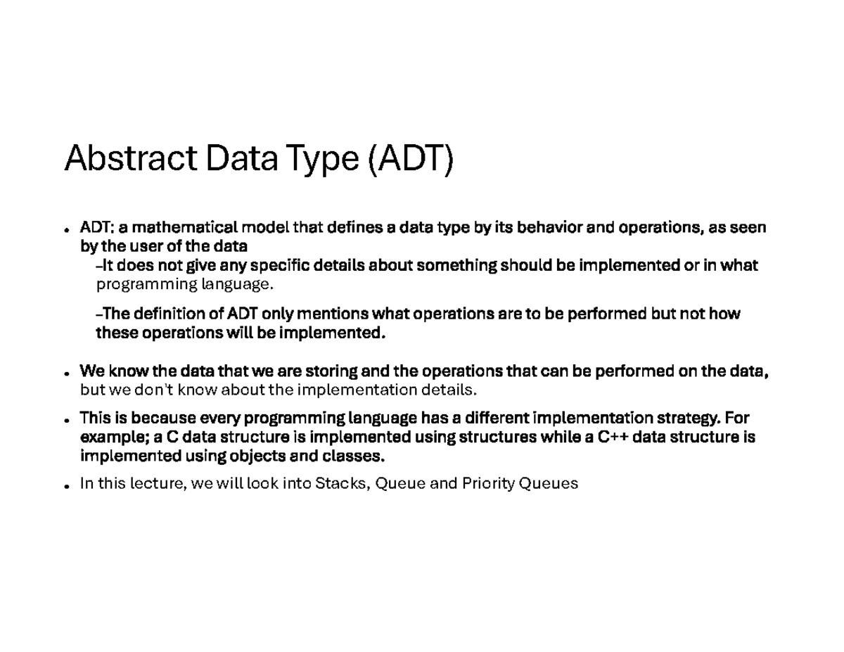 Lecture on Stacks, Queues, and Priority Queues (CS101) - Studocu