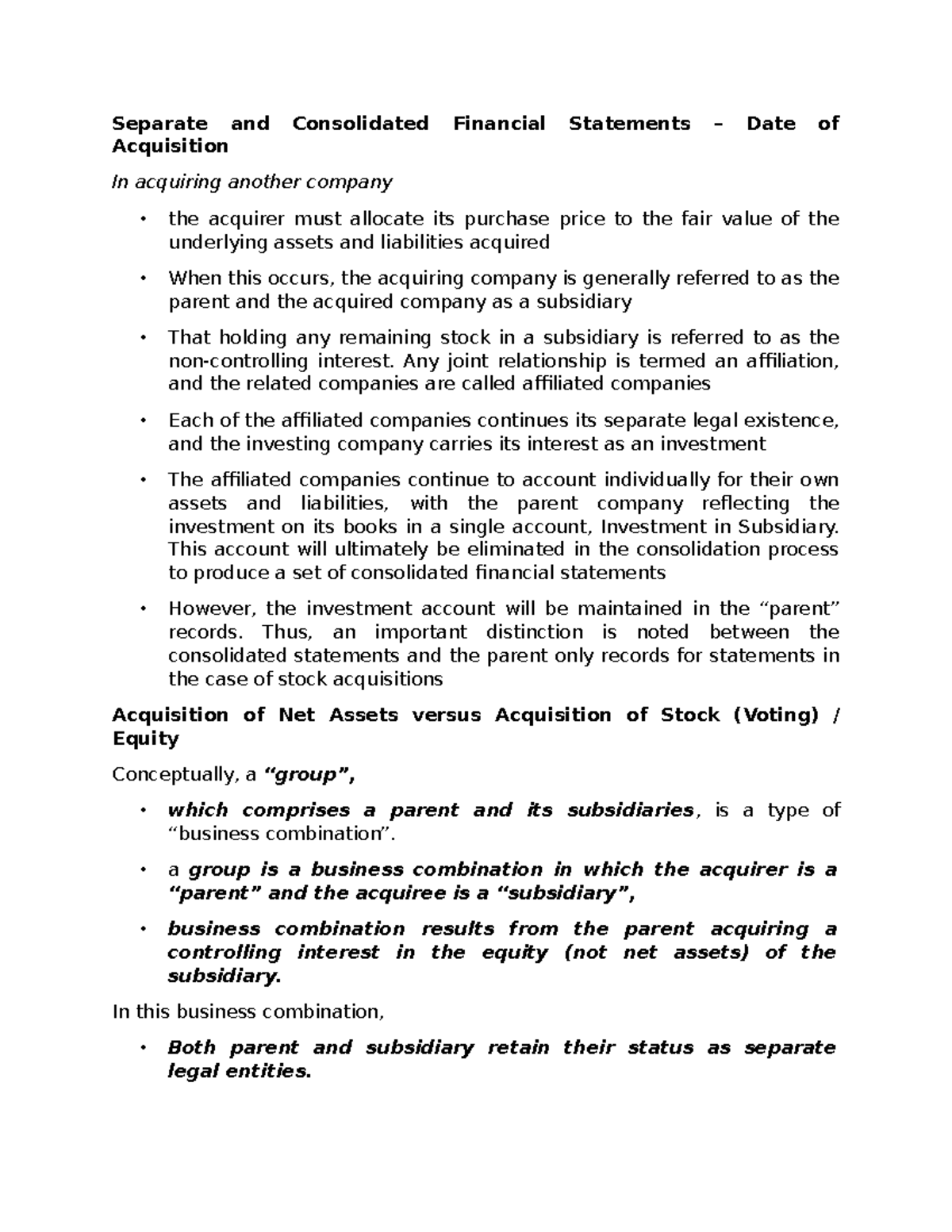 Separate and Consolidated Financial Statements: Concepts and Analysis ...