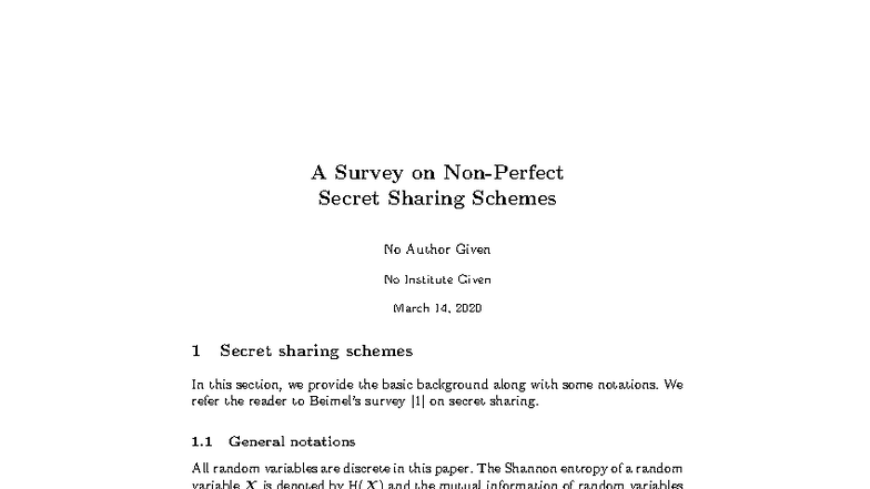 A Survey on Non-Perfect Secret Sharing Schemes (2020) - Studocu